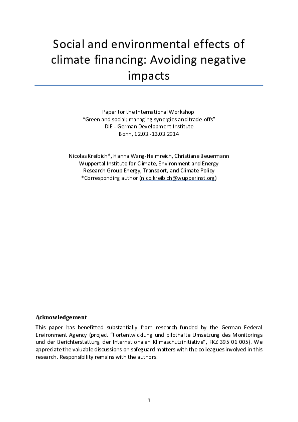 (PDF) Social and environmental effects of climate financing. Avoiding ...