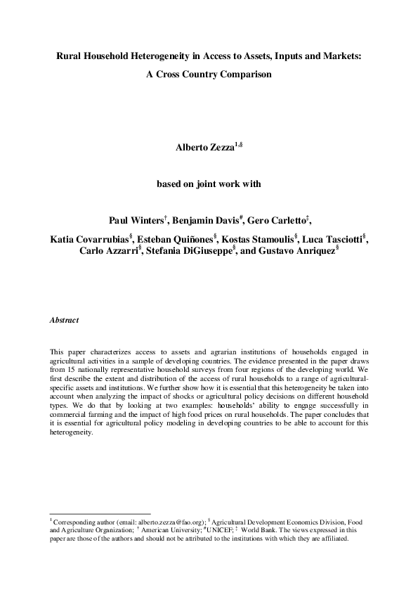 (PDF) Rural Household Heterogeneity in Access to Assets, Inputs and ...