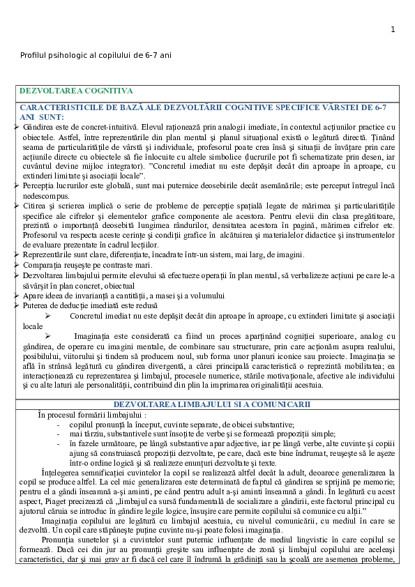 Profilul psihologic al scolarului de 6 ani
