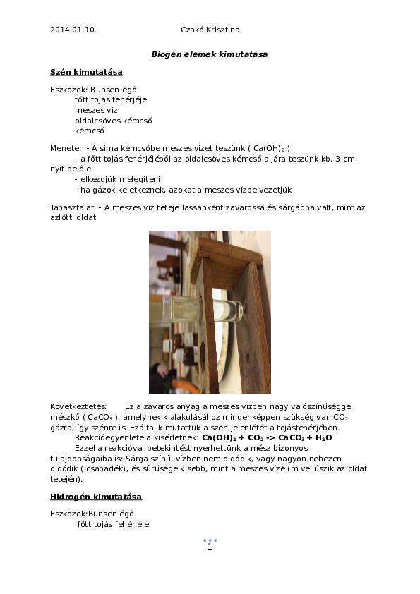 (DOC) Biogén elemek kimutatása