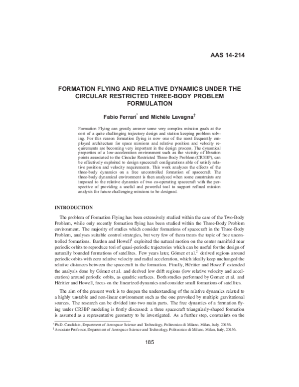 (PDF) Formation Flying and Relative Dynamics under the CR3BP Formulation