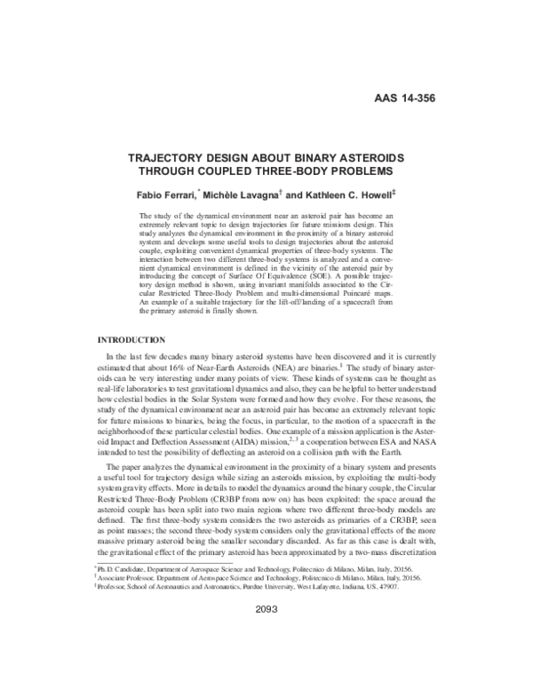 Pdf Trajectory Design About Binary Asteroids Through Coupled Three Body Problems
