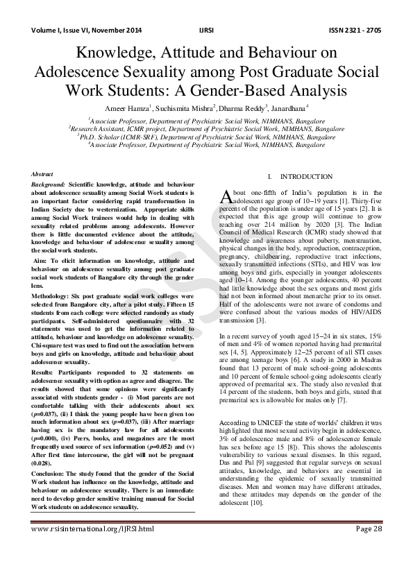 (PDF) Knowledge, Attitude and Behaviour on Adolescence Sexuality among Post Graduate Social Work ...