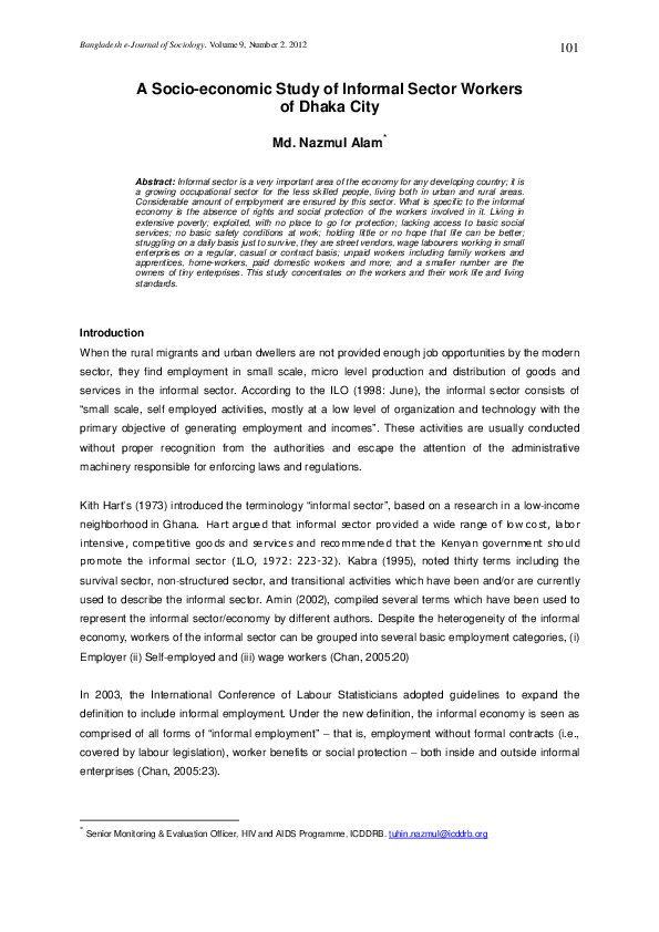 (PDF) A Socio-economic Study of Informal Sector Workers of Dhaka City
