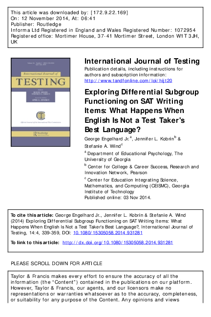 (PDF) Engelhard, G., Jr., Kobrin, J. L., & Wind, S. A. (2014 ...