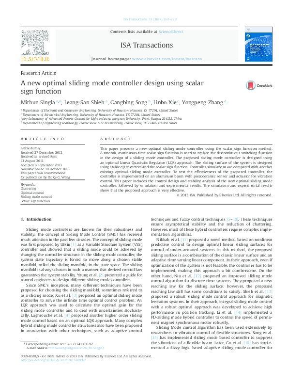 (PDF) A new optimal sliding mode controller design using scalar sign function