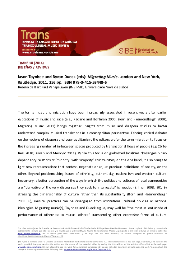 (PDF) 2014 Migrating Music, by Jason Toynbee and Byron Dueck (eds.)