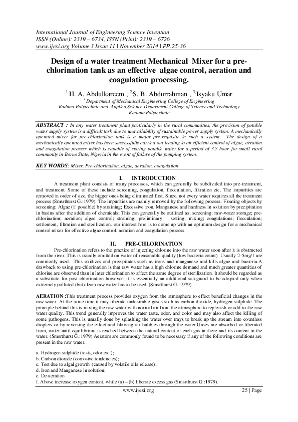 (PDF) Design of a water treatment Mechanical Mixer for a pre ...