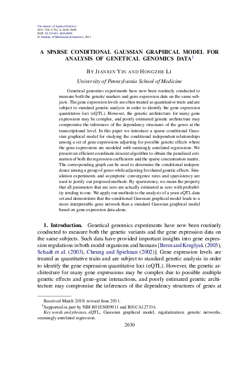 Pdf A Sparse Conditional Gaussian Graphical Model For Analysis Of Genetical Genomics Data