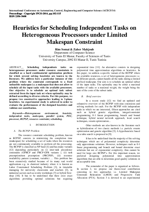 (PDF) Heuristics for Scheduling Independent Tasks on Heterogeneous Processors under Limited ...