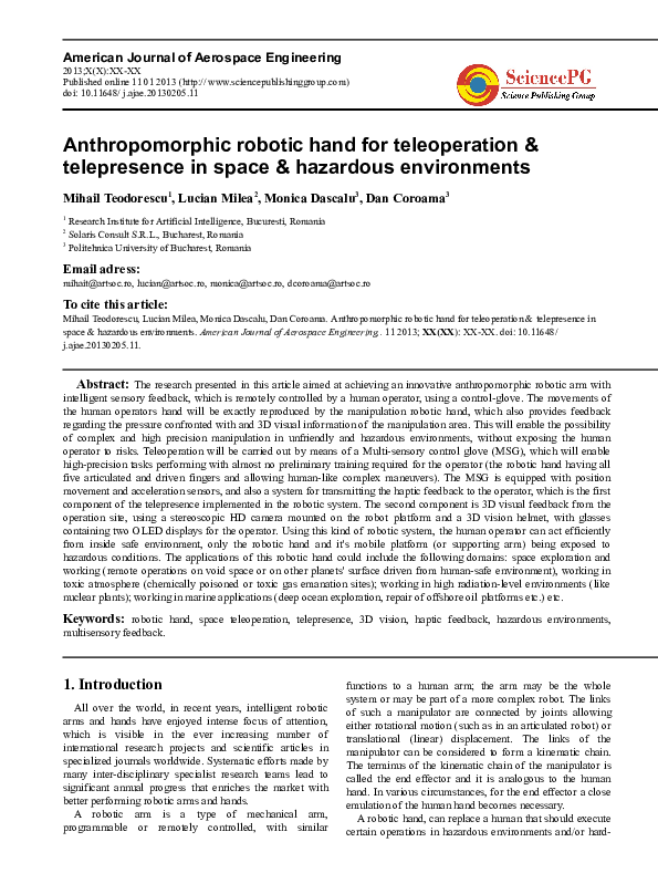 (DOC) Anthropomorphic robotic hand for teleoperation & telepresence in ...