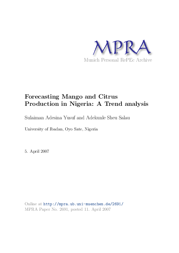 Pdf Forecasting Mango And Citrus Production In Nigeria A Trend Analysis