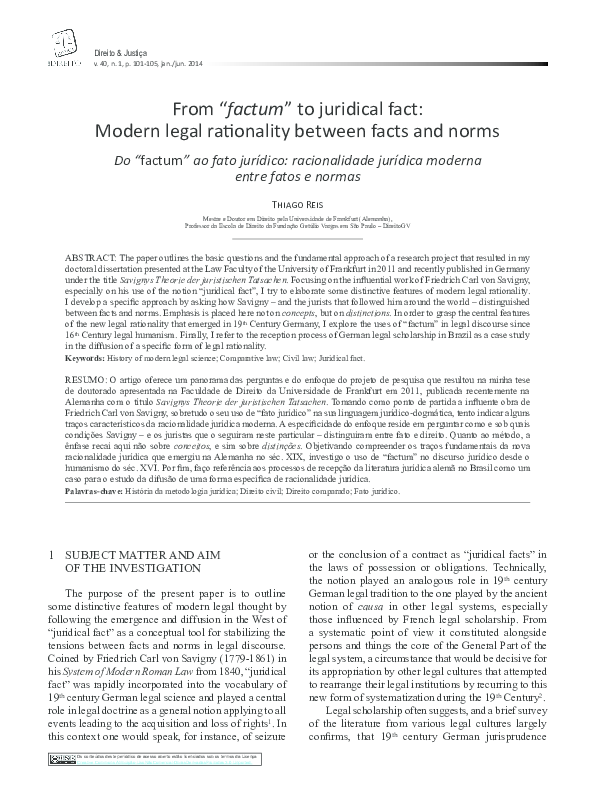 From factum to juridical fact. Modern legal rationality between facts ...