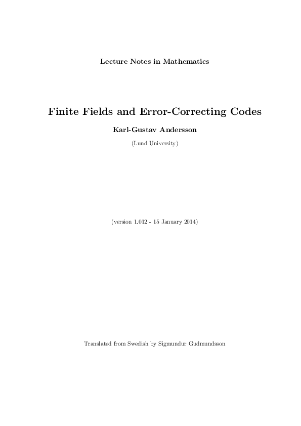 Pdf Karl Gustav Andersson Finite Fields And Error Correcting Codes