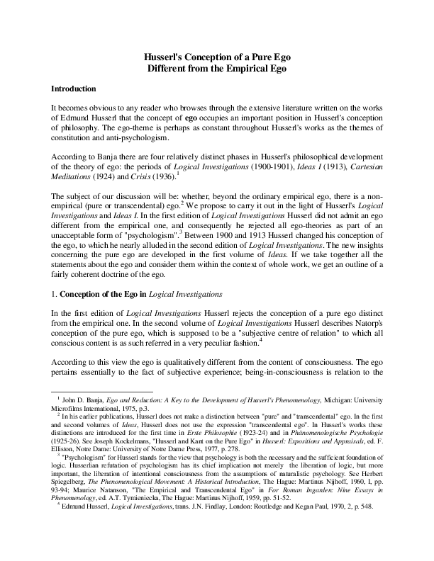 (PDF) Husserl's Conception of a Pure Ego Different from the Empirical Ego