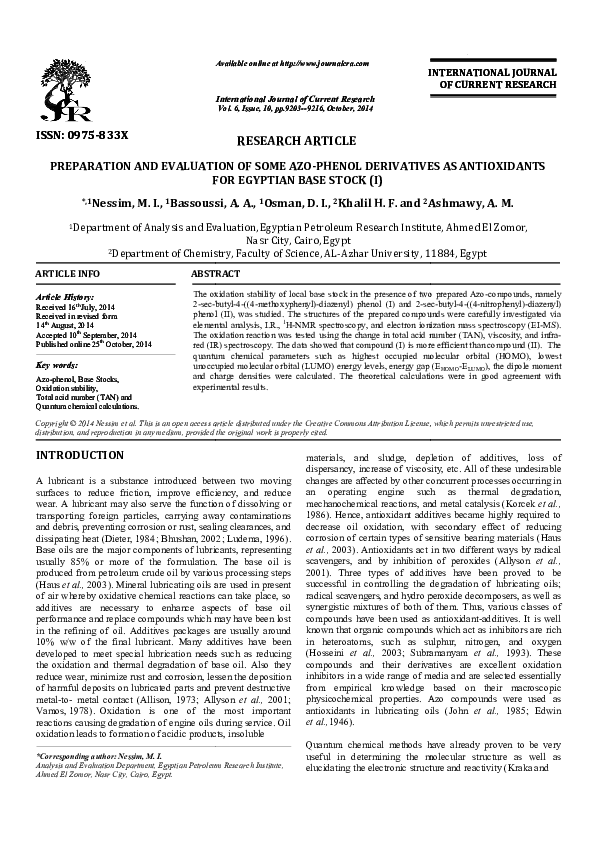 (PDF) Preparation and evaluation of some Azo-Phenol derivatives as ...