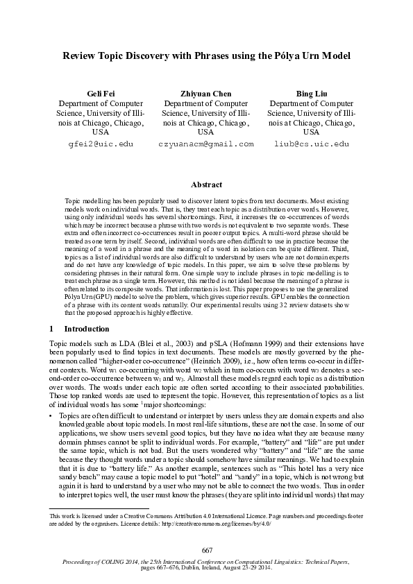 (PDF) Review Topic Discovery with Phrases using the Polya Urn Model