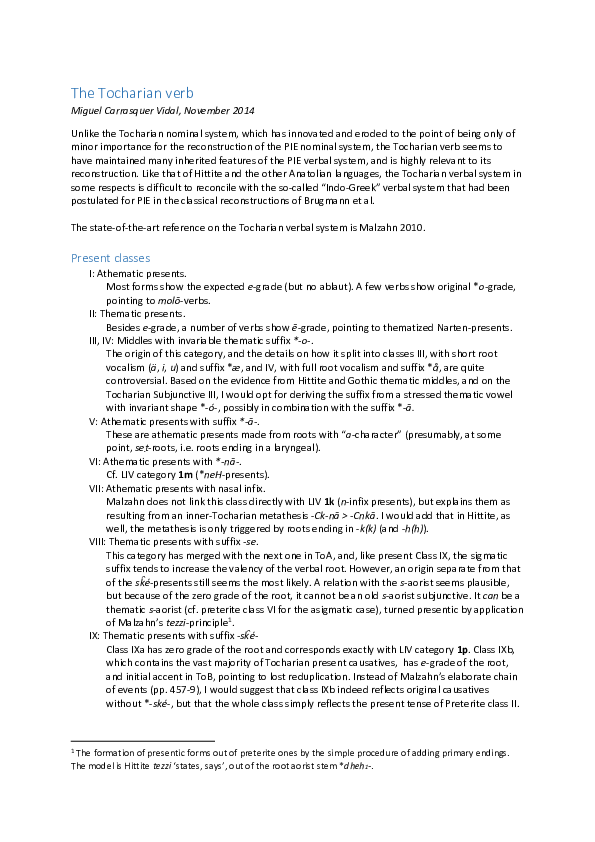 (PDF) The Tocharian verb