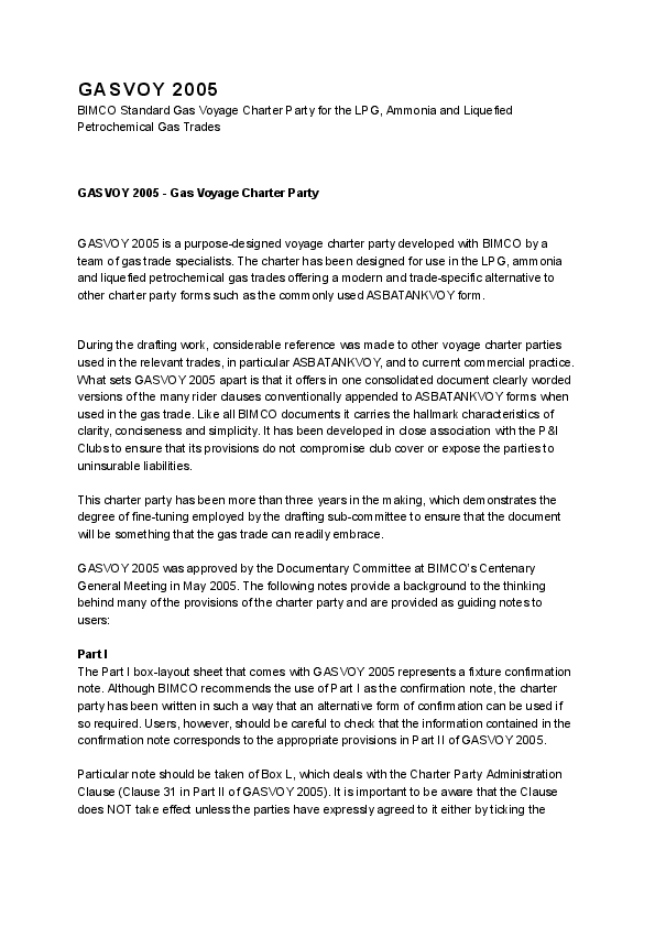 (DOC) GASVOY 2005 BIMCO Standard Gas Voyage Charter Party for the LPG ...