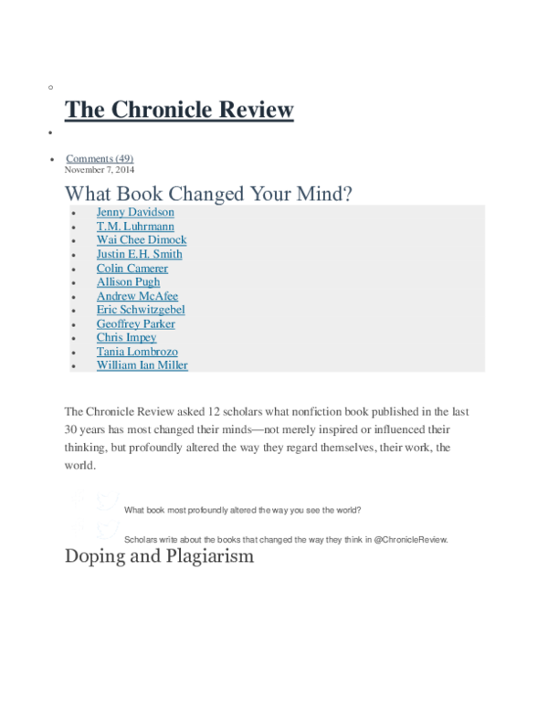 (DOC) What Book Changed Your Mind? contribution to The Chronicle Review ...