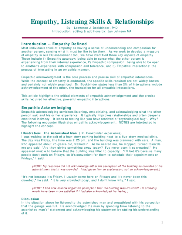 (PDF) Empathy, Listening Skills & Relationships Introduction --Empathy ...