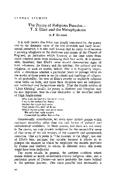 (PDF) The Poetry of Religious Paradox - T.S. Eliot and the Metaphysicals