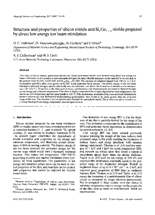 (PDF) Structure and properties of silicon nitride and SixGe1-x nitride ...