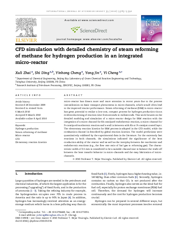 Pdf Cfd Simulation With Detailed Chemistry Of Steam Reforming Of Methane For Hydrogen
