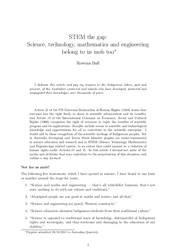 (PDF) STEM the gap: Science, technology, mathematics and engineering ...