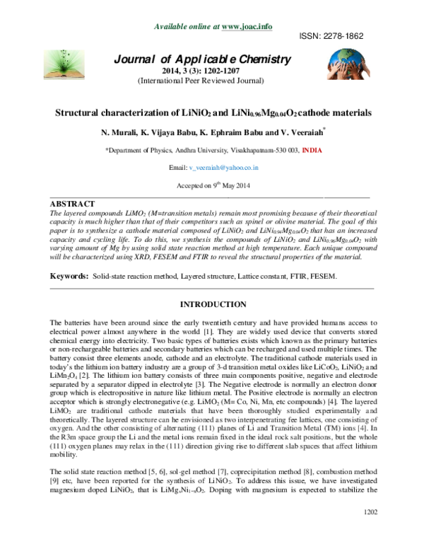 Pdf Structural Characterization Of Linio2 And Lini0 96mg0 04o2