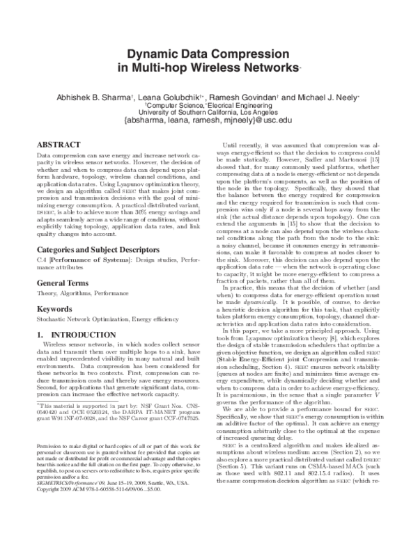 (PDF) Dynamic data compression in multi-hop wireless networks