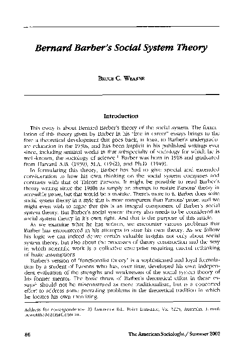 (PDF) Bernard Barber’s social system theory