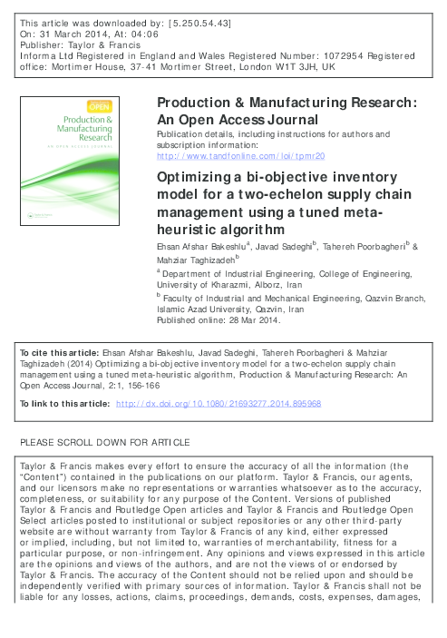 (PDF) Optimizing a bi-objective inventory model for a two-echelon supply chain management using ...