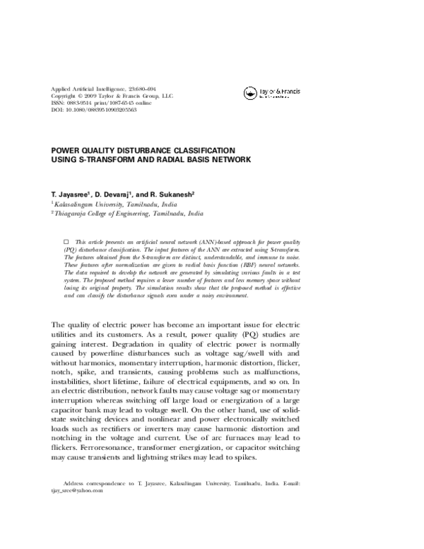 Pdf Power Quality Disturbance Classification Using S Transform And