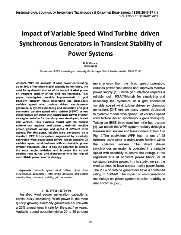 (PDF) Impact of variable speed wind turbine driven synchronous generators