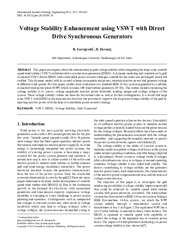 (PDF) Voltage Stability Enhancement using VSWT with Direct Drive Synchronous Generators