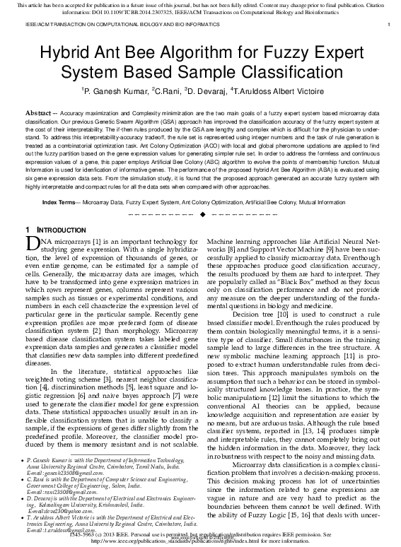 (PDF) Hybrid Ant Bee Algorithm for Fuzzy Expert System Based Sample Classification