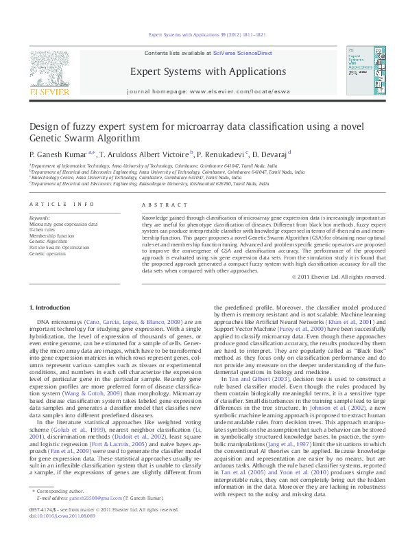 (PDF) Design of fuzzy expert system for microarray data classification ... (PDF) Design of fuzzy expert system for microarray data classification ...
