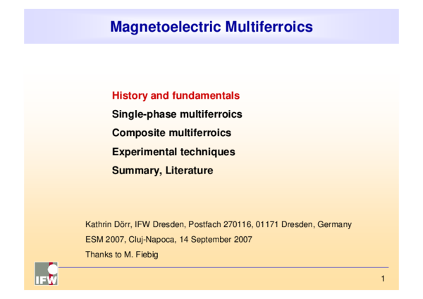 (PDF) Magnetoelectric Multiferroics History and fundamentals Single ...