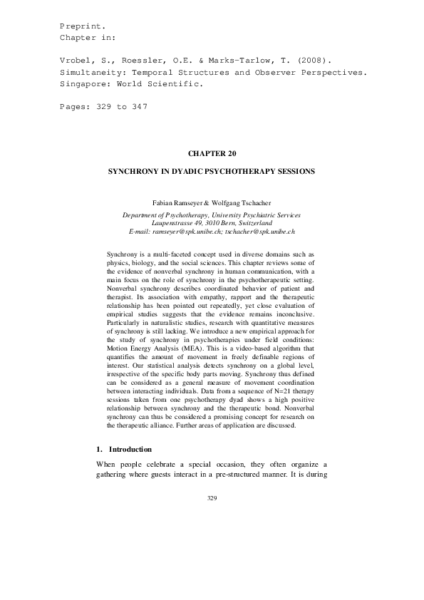 (PDF) Synchrony in dyadic psychotherapy sessions