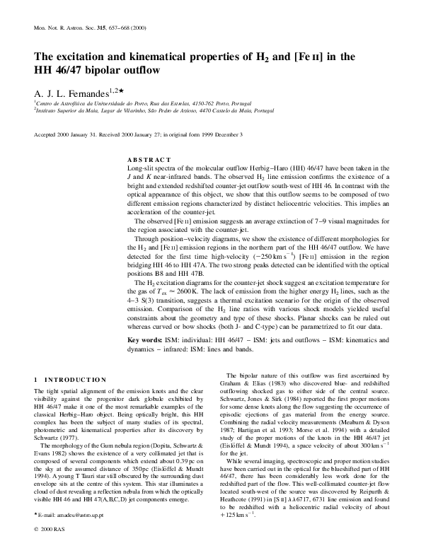 (PDF) The excitation and kinematical properties of H2 and [FeII] in the ...