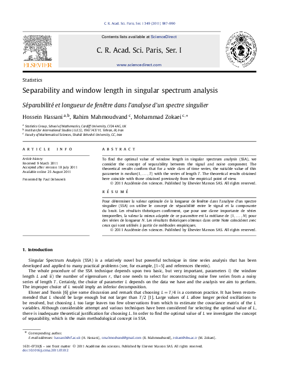 (PDF) Optimal Window Length in Singular Spectrum Analysis
