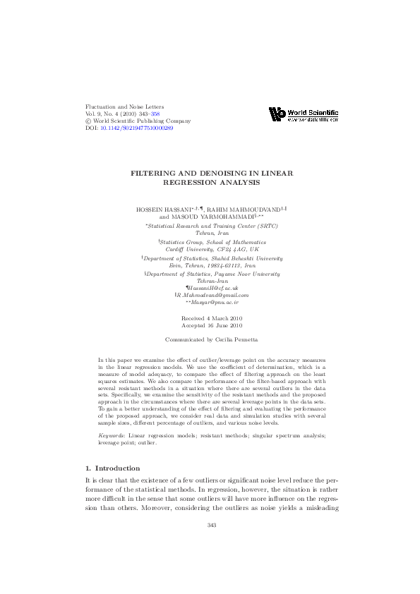 Pdf Filtering And Denoising In Linear Regression Analysis
