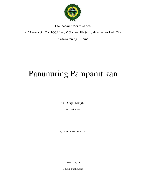 (DOC) Panunuring Pampanitikan