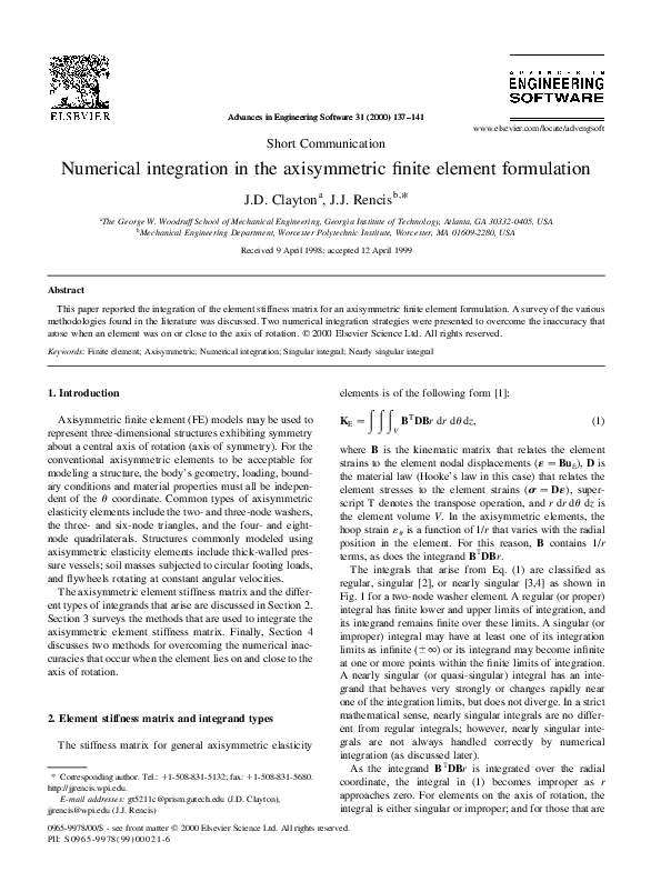 Pdf Numerical Integration In The Axisymmetric Finite Element Formulation