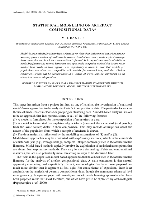 (PDF) Statistical Modelling of Artefact Compositional Data