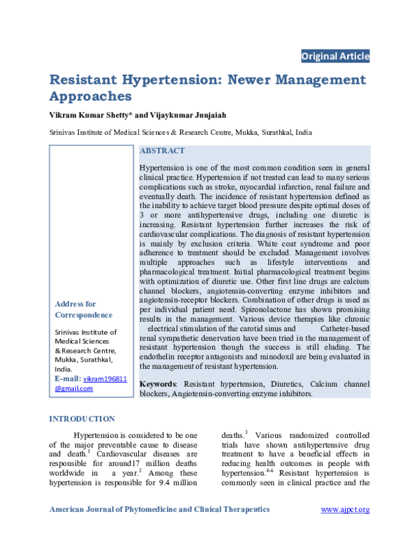 (PDF) Resistant Hypertension: Newer Management Approaches