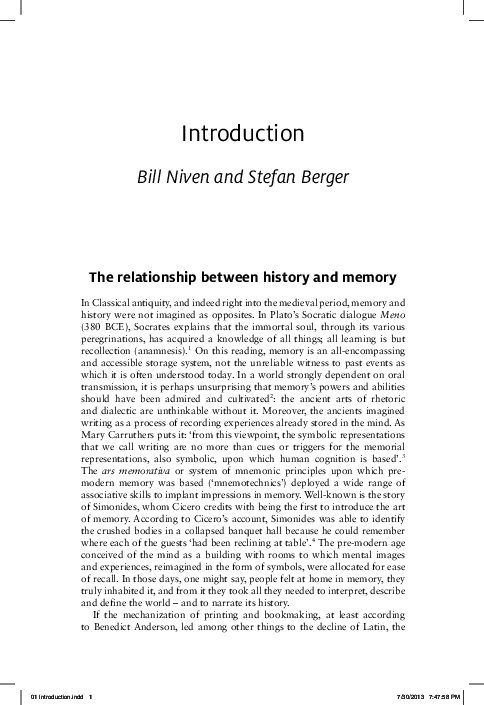 (PDF) Writing the History of Memory: Introduction (Proofs)