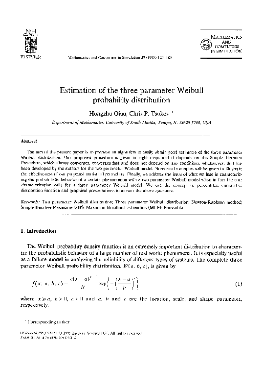 Estimation of the three parameter Weibull probability distribution