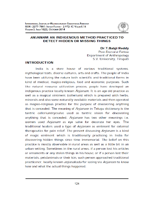 (PDF) Anjanam: An Indigenous method Practiced to detect hidden or ...